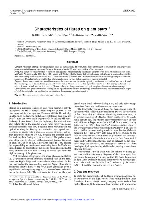 Pdf Characteristics Of Flares On Giant Stars