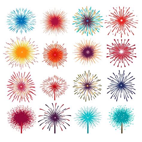 Conjunto De Fuegos Artificiales Coloridos Vector Premium