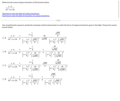 Solved Determine The Inverse Laplace Transform Of The Chegg Com