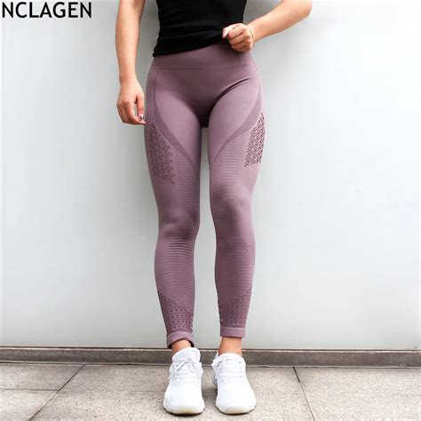 NCLAGEN Women Squat Proof Hole Hollow Out Booty Sexy Slim Capris