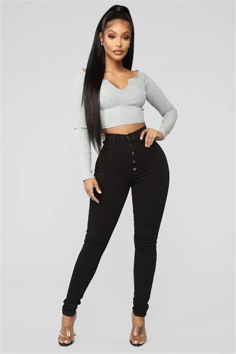 Classic Button Up Skinny Jeans Black Fashion Nova
