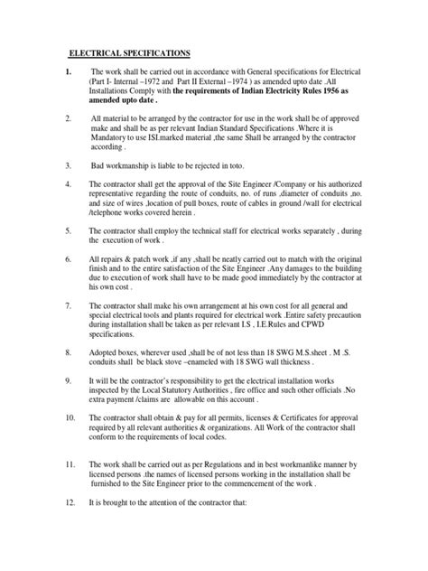 Etrical Work Specification Pdf Electrical Wiring Switch
