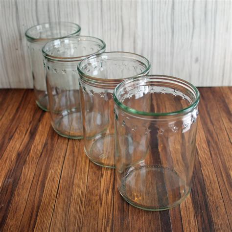 Vintage Jelly Jar Juice Glasses Tumblers Set Of 4 Star Border Design