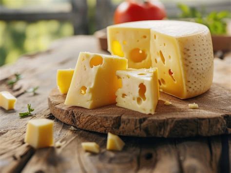 The Cut Cheese On A Wooden Surface Premium Ai Generated Image