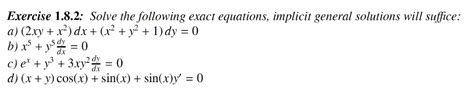 Solved Exercise 182 Solve The Following Exact Equations