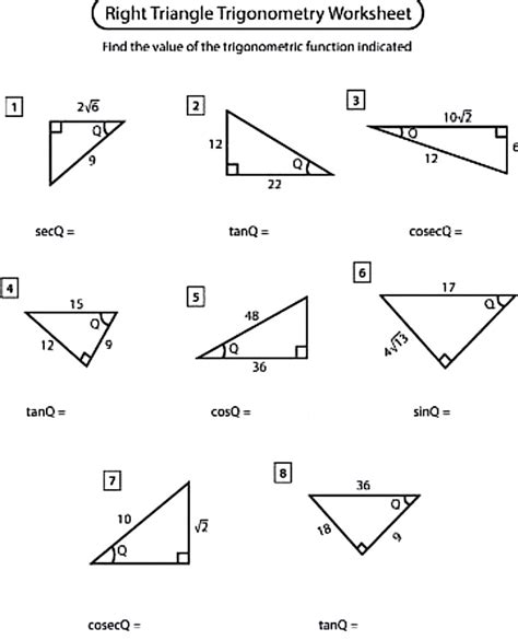 Right Triangle Trigonometry Worksheet Find Studyx Worksheets Library