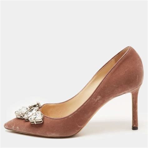 Jimmy Choo Brown Velvet Crystal Embellished Pointed Toe Pumps Size 39