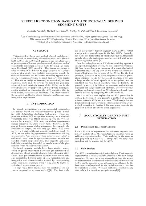 Pdf Speech Recognition Based On Acoustically Derived Segment Units