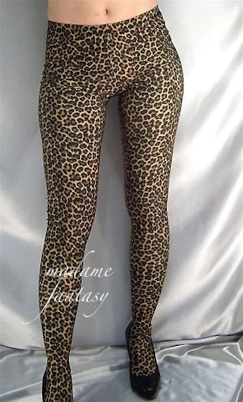 Footed Spandex Leggings Tights Leopard Print Etsy