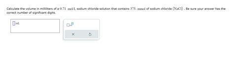 Solved Calculate The Volume In Milliliters Of A 071 Moll