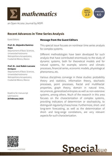Pdf Message From The Guest Editors Recent Advances In Time Series Analysis 40 23 Special Issue