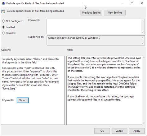 onedrive exclude specific kinds of files from being uploaded hans