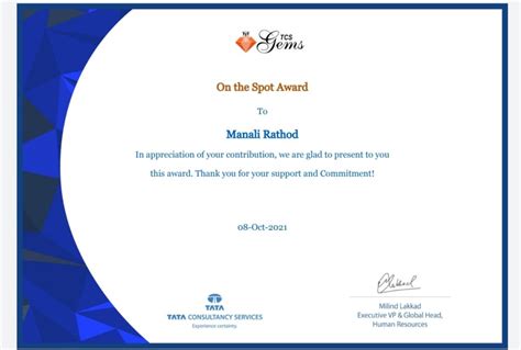 Manali Rathod On Linkedin Tcs Tcser Awards Onthespot