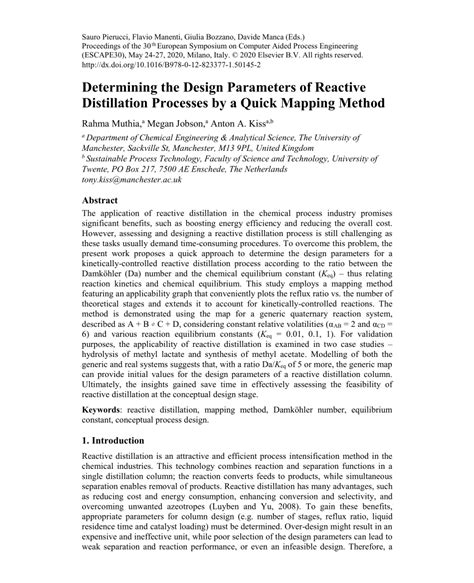 Pdf Determining The Design Parameters Of Reactive Distillation Processes By A Quick Mapping Method