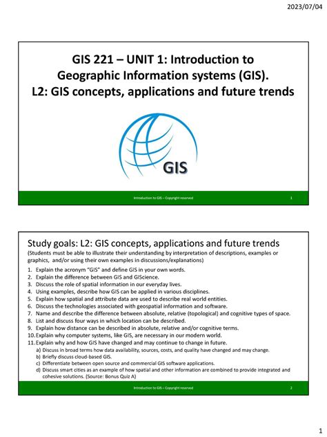2023 L2 Gis221 Intro To Gis Part 1 Gis 221 Unit 1 Introduction To