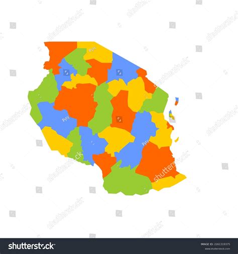 Tanzania Political Map Administrative Divisions Regions Stock Vector