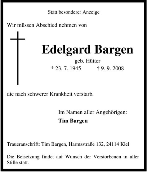Traueranzeigen Von Edelgard Bargen Trauer In Nrwde