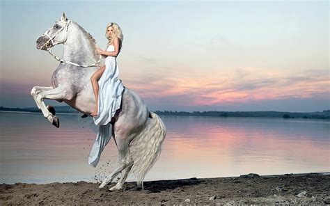 Fancy Dressed Cowgirl On The Beach Beach Sunset Horse Cowgirl Hd