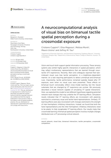 Pdf A Neurocomputational Analysis Of Visual Bias On Bimanual Tactile