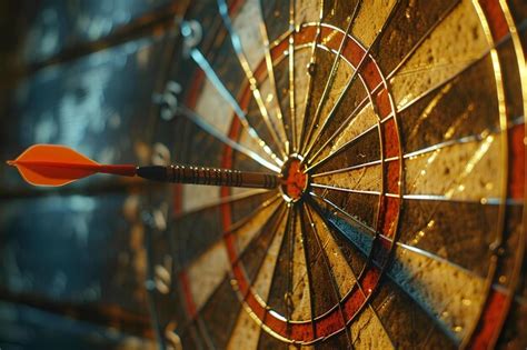 A Dart Hitting In The Center Of A Dartboard With A Red Arrow In The Center Of The Dart A 3d