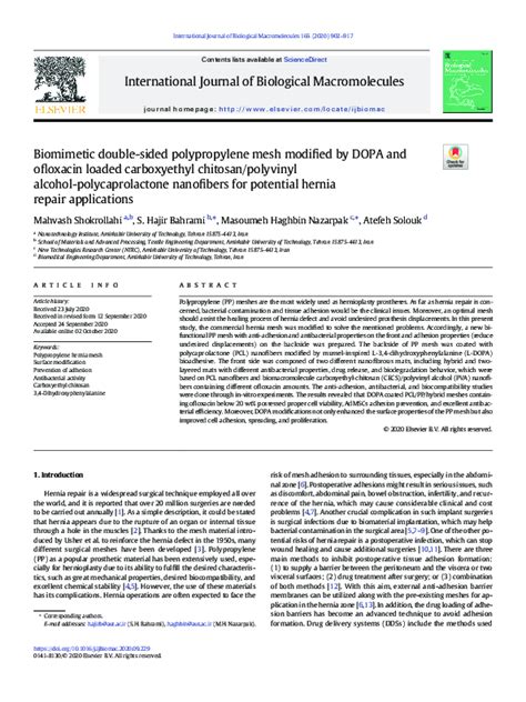 Pdf Biomimetic Double Sided Polypropylene Mesh Modified By Dopa And