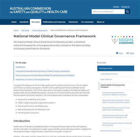 National Model Clinical Governance Framework Aged Care Quality And Safety Commission