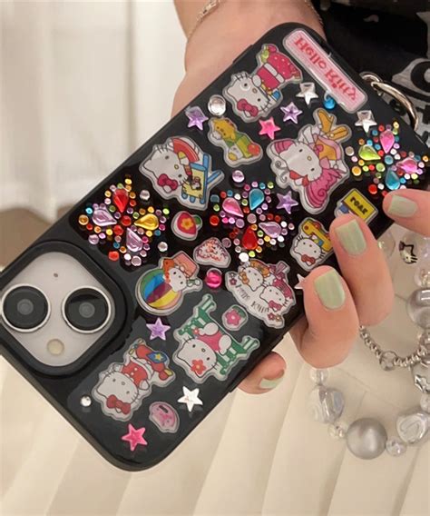 해외 키티 보석 스티커 레진 케이스 키치 아이폰 키티케이스 헬로키티케이스 스트랩 고양이케이스 보석케이스 보석스티커 별 별케이스 나비케이스 레진케이스 블랙케이스 봄