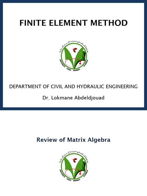 Finite Element Method Review Of Matrix Algebra Pdf Matrix Mathematics Mathematical