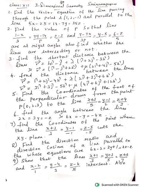 3 Dimensional Geometry Class 12 Pdf