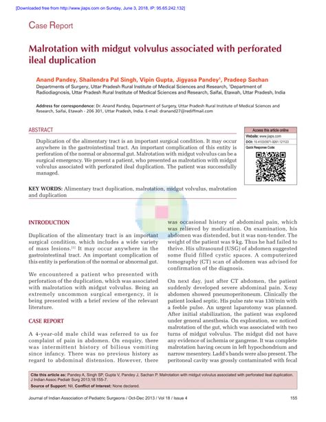 Pdf Malrotation With Midgut Volvulus Associated With Perforated Ileal