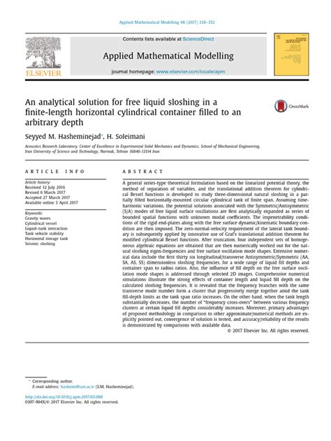 An Analytical Solution For Free Liquid Sloshing In A Fini 2017