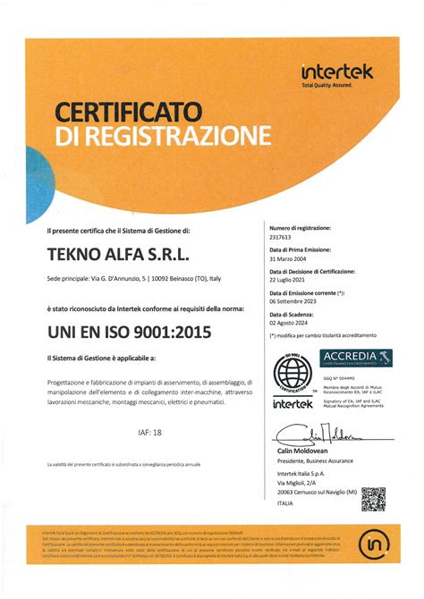 Tekno Alfa Iso 9001 Certificate Intertek • Teknoalfa Tekno Alfa Iso 9001 Certificate Intertek • Teknoalfa