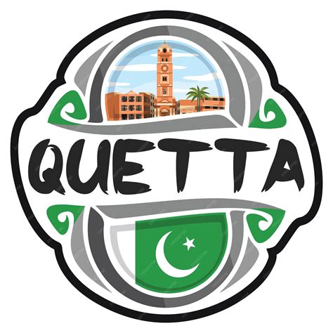 Quetta 파키스탄 국기 여행 기념품 스티커 스카이 라인 랜드 마크 로고 배지 스탬프 인감 엠블럼 Svg Eps 프리미엄 벡터