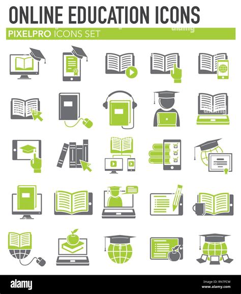 E Learning Icons Set On White Background For Graphic And Web Design