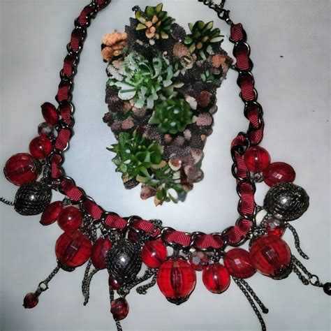 Vintage 55 Gorgeous Vintage Faux Ruby Chained Statement Necklace Grailed