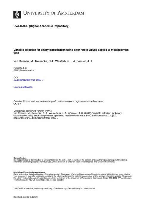 pdf variable selection for binary classification using … keywords