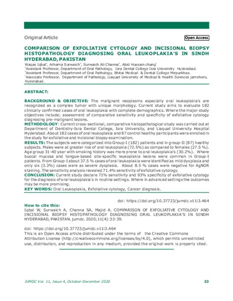 Pdf Comparison Of Exfoliative Cytology And Incisional Biopsy