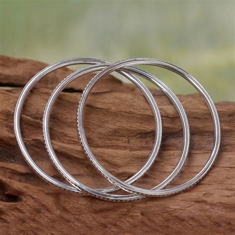 Sterling Silver Bangle Bracelets Set Of 3 Moon Silver Novica