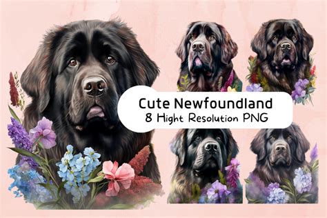 Cute Newfoundland Dog Watercolor Clipart Graphic By Kdp Interiors
