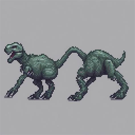 Pixel Art Of Two Trex Dinosaurs On A Gray Backdrop Premium Ai