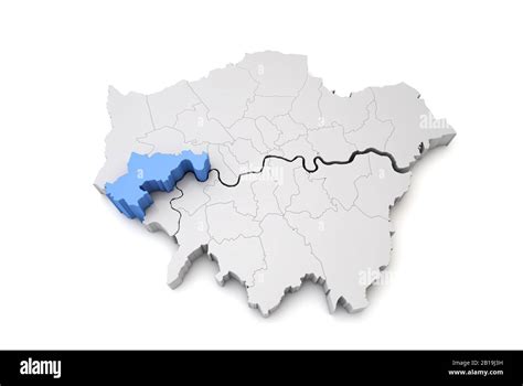Greater London Map Showing Hounslow Borough In Blue 3d Rendering Stock