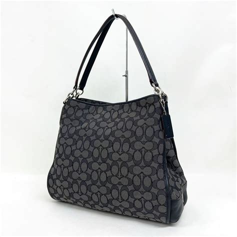 【やや傷や汚れあり】coach コーチシグネチャー バッグ ハンドバッグ トートバッグ キャンバス レザー 革 グレー ブラック 黒 シルバー