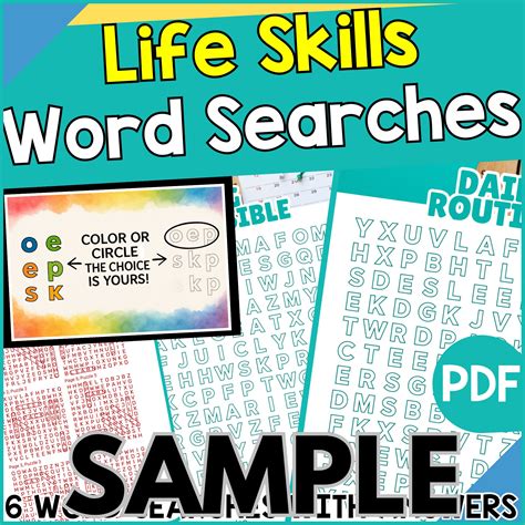 Life Skills Word Searches 1 Page Sample Pdf By Teach Simple