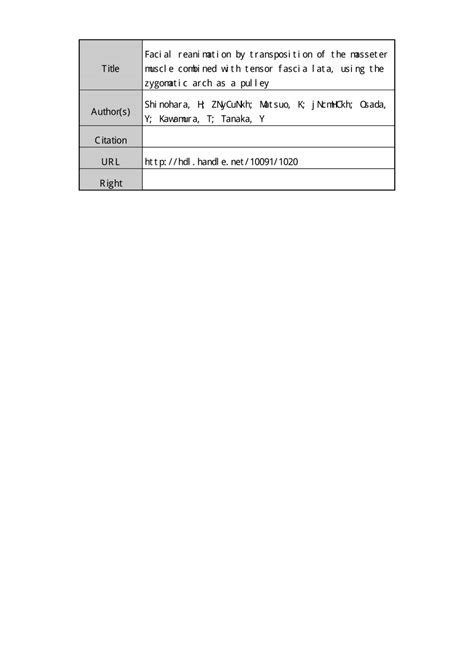 Pdf Facial Reanimation By Transposition Of The Masseter Muscle