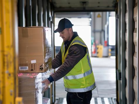 Worker Unloading Packages In A Shipping Container At A Warehouse During Daytime Premium AI