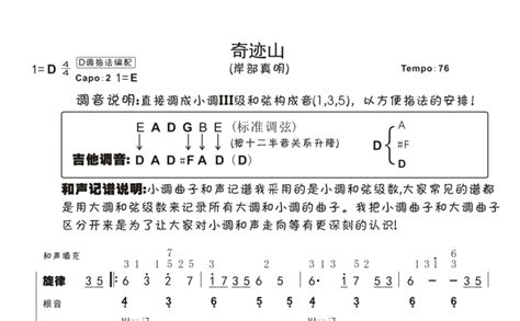 岸部真明《奇迹的山》吉他谱d调吉他独奏谱 打谱啦
