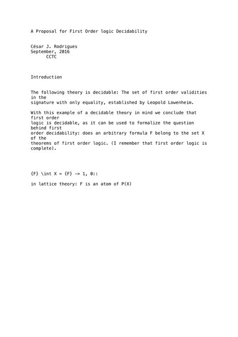 Pdf A Proposal For First Order Logic Decidability