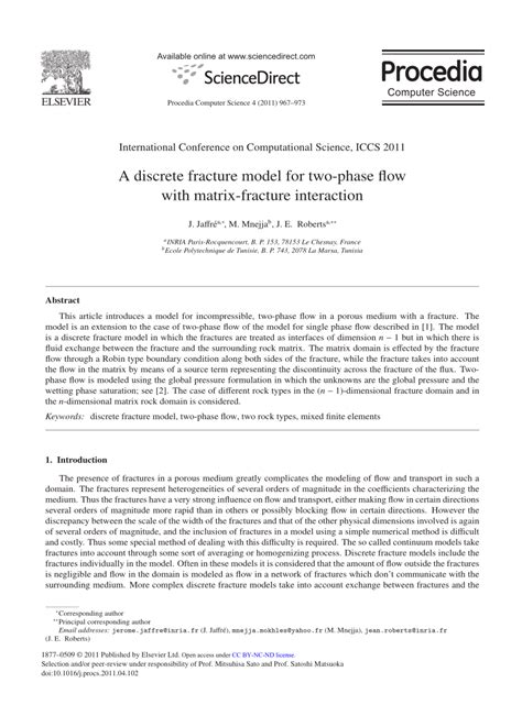 Pdf A Discrete Fracture Model For Two Phase Flow With Matrix Fracture