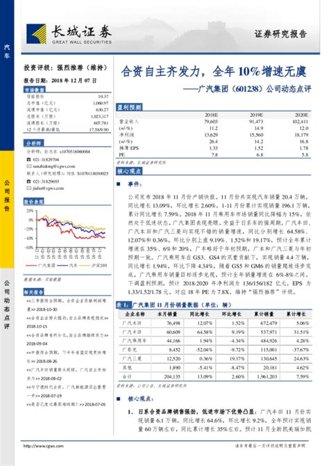 公司动态点评：合资自主齐发力，全年10增速无虞