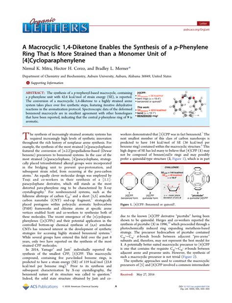 PDF A Macrocyclic 1 4 Diketone Enables The Synthesis Of A P Phenylene